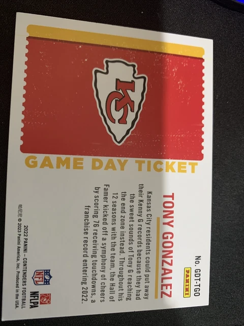 TONY GONZALEZ 2022 Contenders Game Day Ticket #GDT-TGO EMERALD Green ...