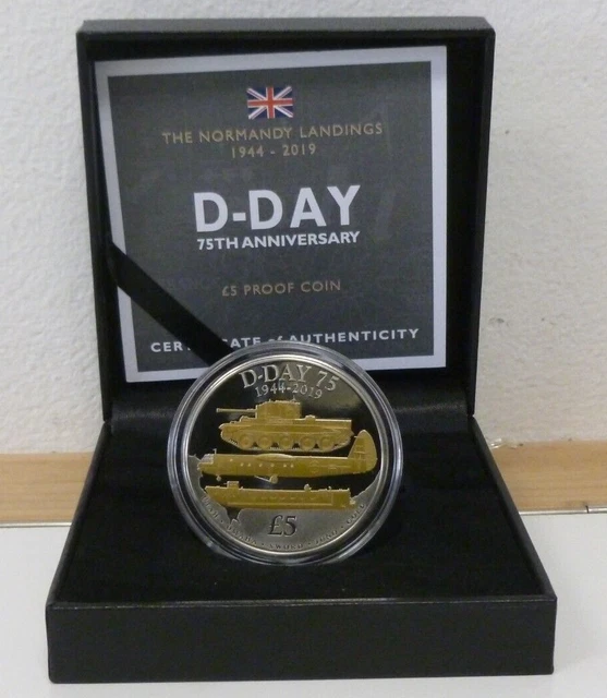 D-DAY 75TH ANNIVERSARY Gold-plated Highlights Proof £5 Coin 2019 ...