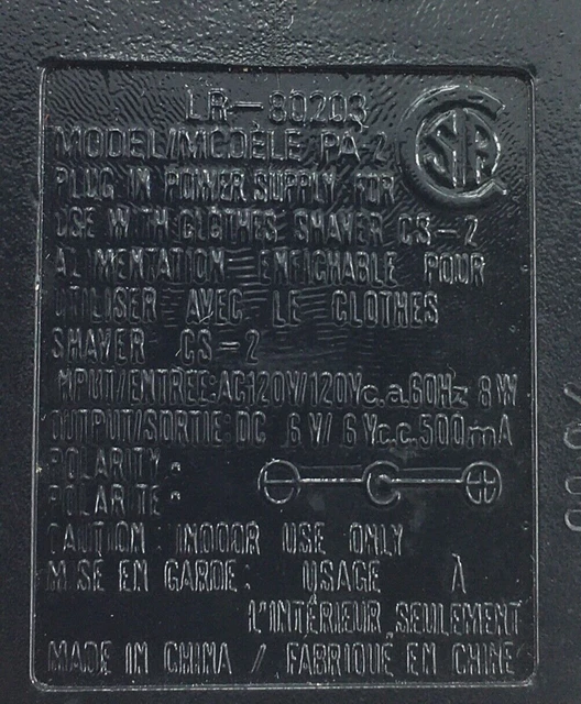 ADAPTER PLUG-IN POWER Supply PA-2 for Windmere Clothes Shaver CS-2 $19. ...