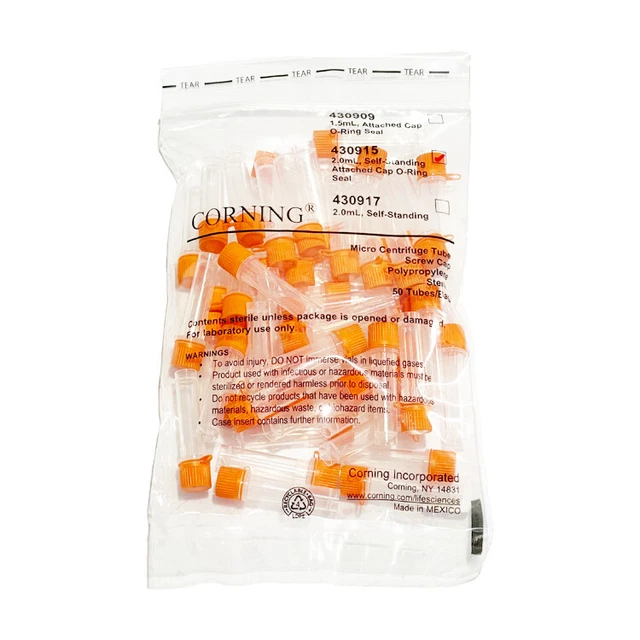 CORNING® 2ML SCREW Cap Microcentrifuge Tube with O-Ring 50/Pack ...