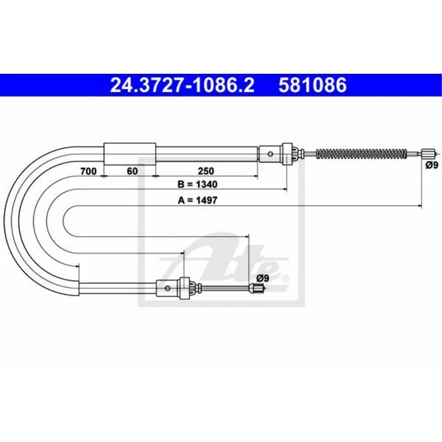 ATE CABLE DE Freno de Mano Trasero Derecha Apto para Renault Modus ...