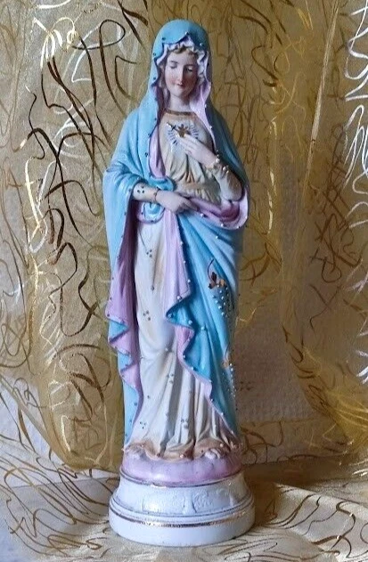STATUE SAINTE VIERGE MARIE SACRE COEUR EN BISCUIT XIXèm VIRGIN MARY ...