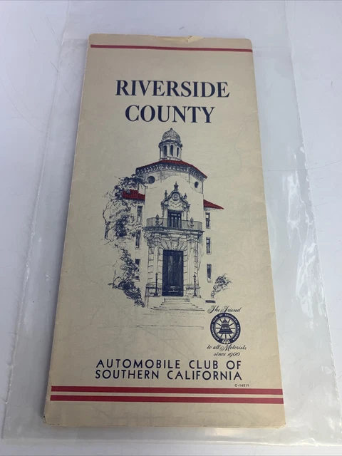1950’S MAP OF Riverside County Automobile Club of Southern California ...