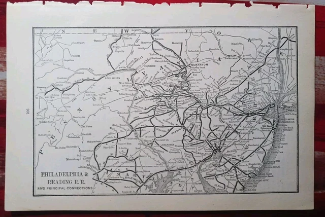 1892 TRAIN ROUTE Map PHILADELPHIA & READING RAILROAD and Connections ...