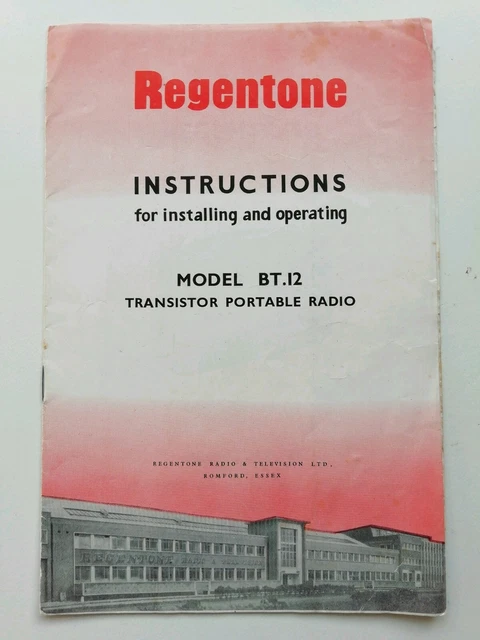 REGENTONE INSTRUCTIONS MODEL BT.12 Transistor Portable Radio EUR 7,38 ...