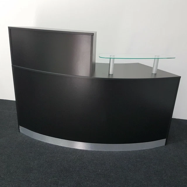 OFFICE RECEPTION DESK BLACK CURVED GLASS TABLE 1600mm SPA VETS BEAUTY ...