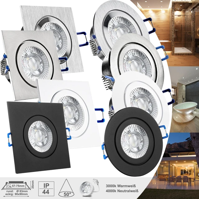 IP44 LED SPOTS flach 230V Einbaustrahler Einbauspots Bad 5W nd SET Mare ...