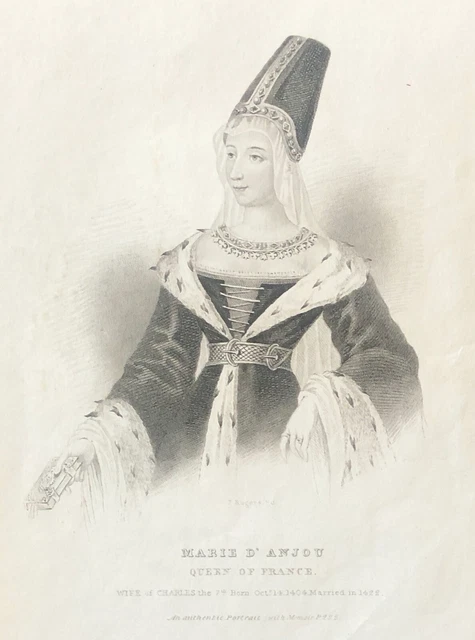 MARIE D'ANJOU REINE de France 1404-1463 épouse de Charles VII gravure ...