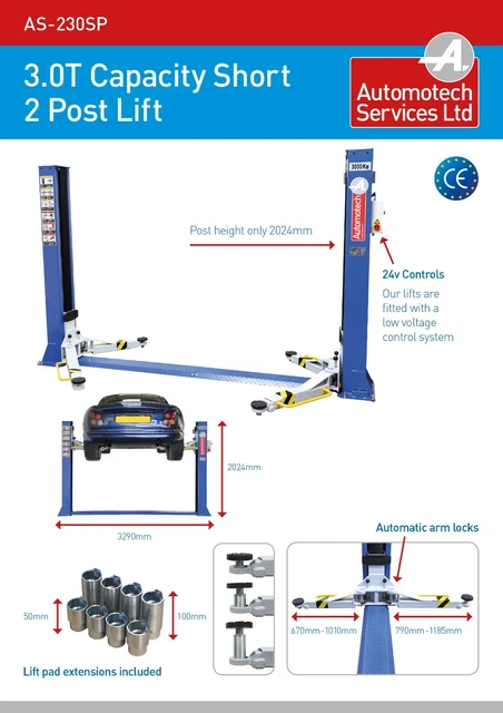 SHORT 2 POST LIFT / CAR VEHICLE RAMP / LIFT / HOIST 3.0 T / TWO POST ...
