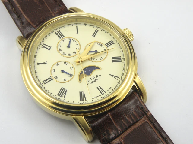 ROTARY GENTS GS00124/03 Moonphase Day/Date/Month Watch - 100m £129.95 ...