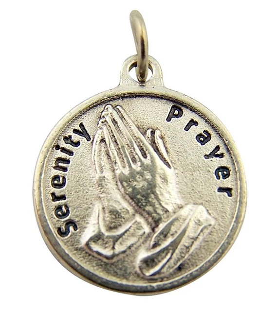 SILVER TONED BASE Praying Hands Medal with Serenity Prayer Back, 3/4 ...
