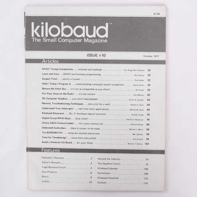 [1977] KILOBAUD THE Small Computer Magazine Issue 10 October 1977 $14.95 - PicClick AU