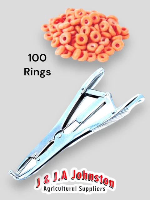 LAMB CASTRATING RING PLIERS PLUS 100 RINGS Tail Dock ing Sheep Rubber ...