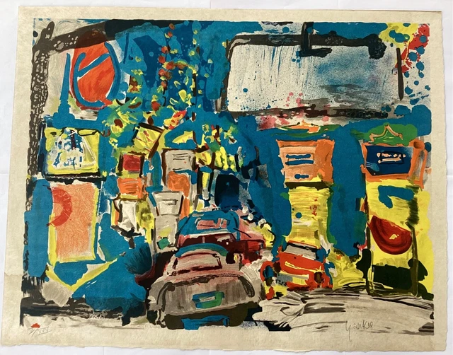 LITHOGRAPHIE SCÈNE De Rue Embouteillage Voitures V/Xxv Jacques Yankel ...