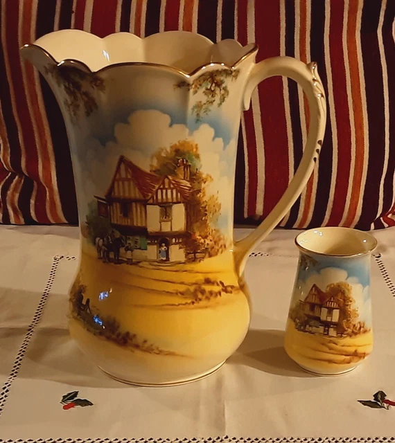 LOVELY VINTAGE FALCON Ware Victor Large Fluted Timbered House Pitcher ...