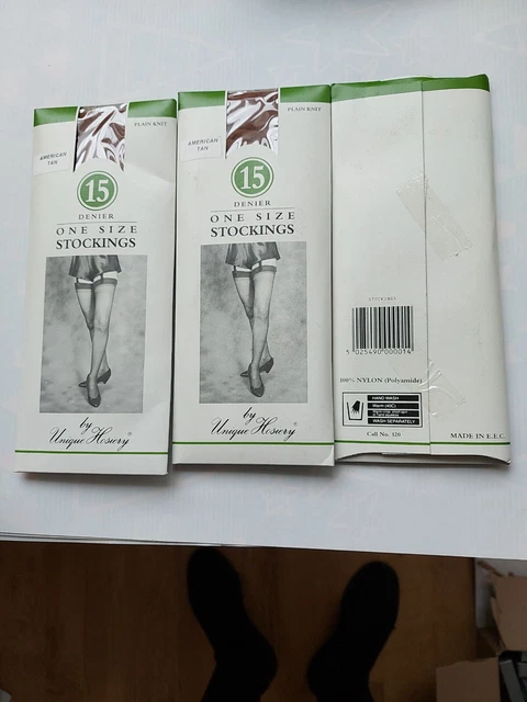 3 X Unique Hosiery 15 Denier Plain Knit American Tan Nylon Stockings