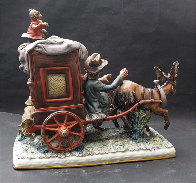 VERY LARGE DETAILED Capodimonte Travelling Tramp On Cart And Donkey ...