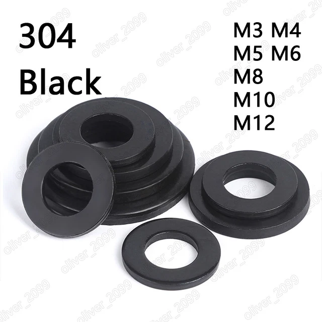 BLACK 304 STAINLESS Steel Flat Washers Insulation M1.6/M2/M3/M4/M5/M6/M8/M10/M12 £15.59 ...