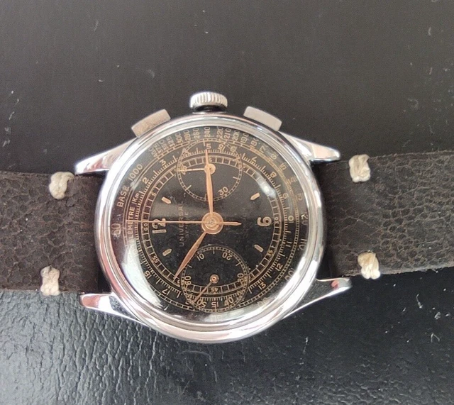 UNIQUE UNIVERSAL GENEVE COMPUR CHRONOGRAPH ORIGINAL RARE BLACK GILT ...
