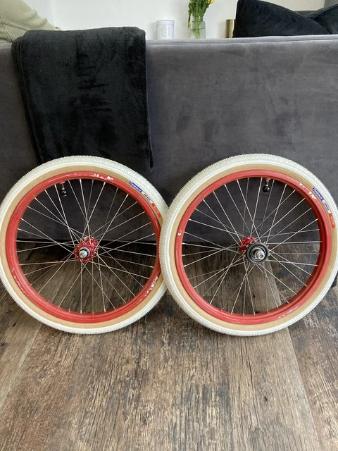 OLD SCHOOL BMX red Wheels ACS Z Rims with new white panaracer tyres £ ...