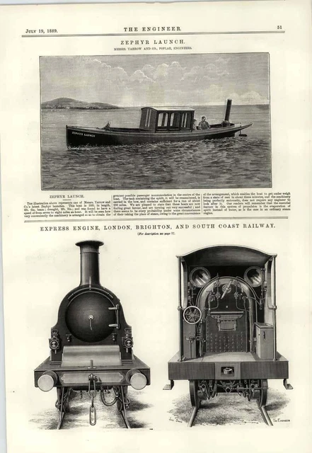 1889 ZEPHYR LAUNCH Yarrow Express Engine South Coast Railway £10.00 ...