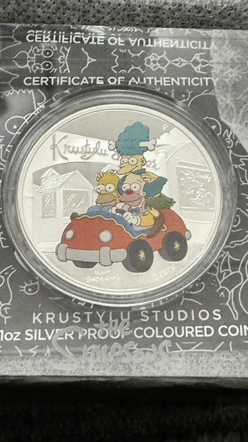 2022 THE SIMPSONS Krusty Proof 1 oz Silver Colorized Coin In OGP $74.99 ...
