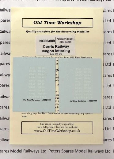 OLD TIME WORKSHOP NG06/009 Corris Wagon Decals (GWR Period PK12) OO9 ...