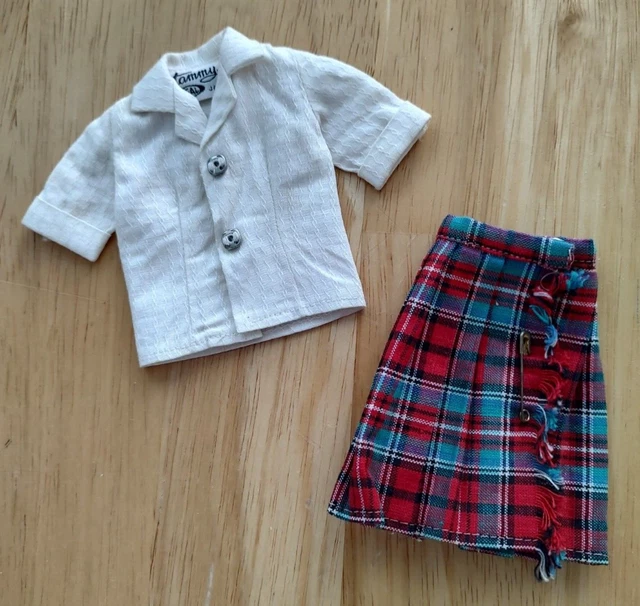 VINTAGE IDEAL TAMMY Pak Items Red Plaid Skirt #9221-3 & White Shirt Top ...