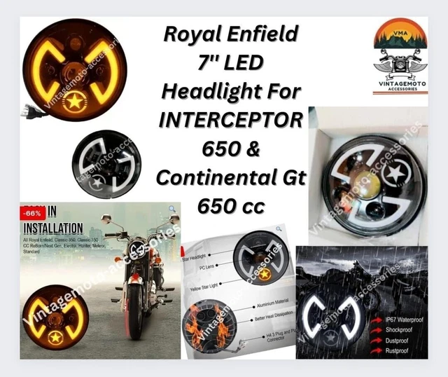 PHARE LED ROYAL Enfield 7'' Pour INTERCEPTOR 650 & Continental Gt 650 ...