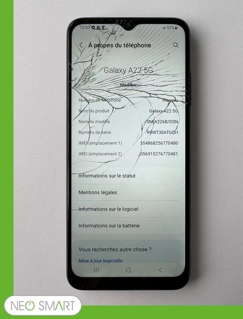 SMARTPHONE - SAMSUNG A22 5G - SM-A226/DSN - 128 GO - Vitre cassée EUR ...
