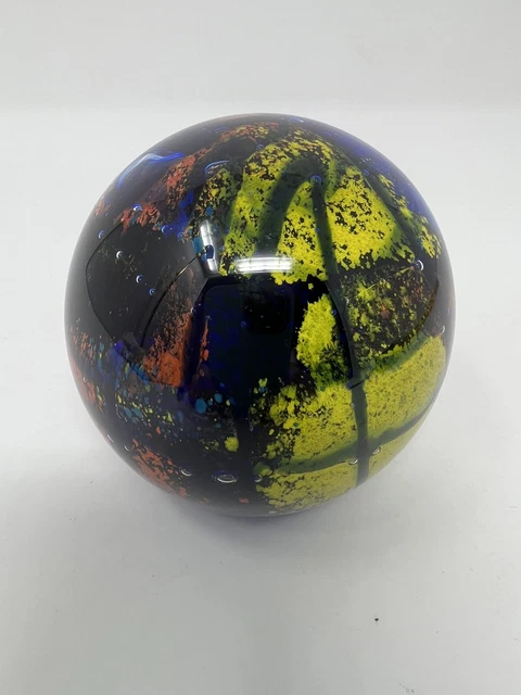 VINTAGE GLASS PAPERWEIGHT Grid Art Glass Hemisphere Globe 1980’s multi ...
