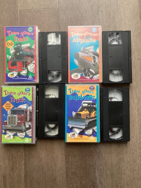 4 VHS THERE Goes a Truck, Bulldozer,Train Plane Kid Vision Real Wheels ...