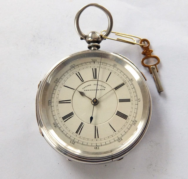1884 SILVER CASED Chronograph Centre Second Chain Driven Fusee Pocket ...