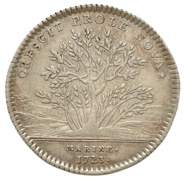 FRANCE 1723 LOUIX Xv Marine Crescit Prole Nova Silver Jeton 29Mm 5,7G £ ...