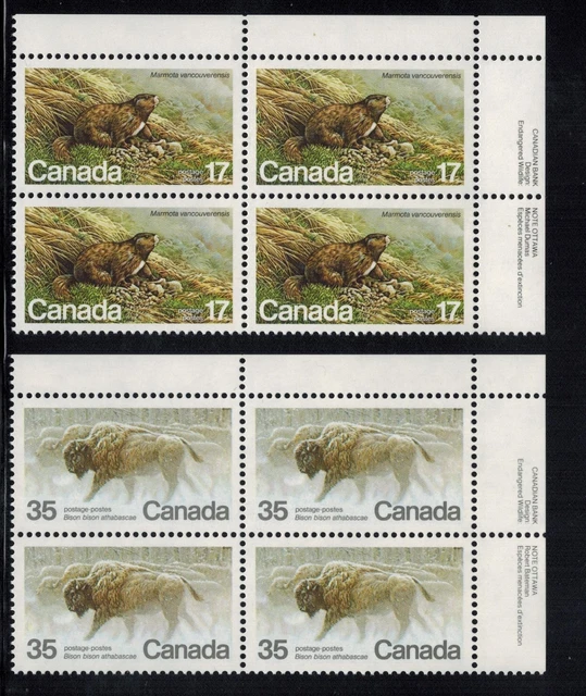 CANADA 1981 INSCRIPTION Imprint Block UR Stamp #883-884 Wildlife Marmot ...