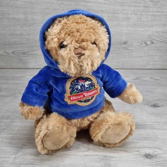 ALTON TOWERS THEME Park Teddy Bear Soft Toy Plush Blue Hoodie VGC C £9. ...