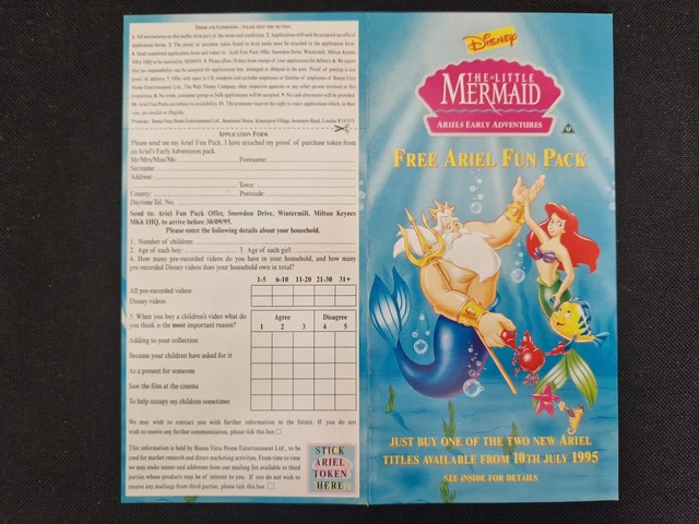 THE LITTLE MERMAID, 1995, Ariel Fun Pack/Videos, Walt Disney Flyer ...