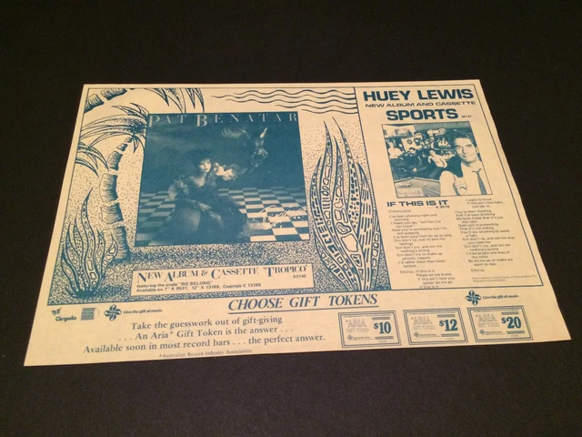 PAT BENATAR HUEY Lewis Top 50 Aria Chart Official Original Aussie Flyer ...