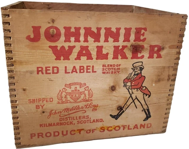 JOHNNIE WALKER RED Label Whisky Wooden Box 12 Bottles Dove Tail Box VTG ...