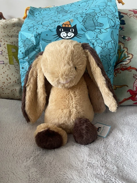 JELLYCAT BASHFUL PATCHWORK Brown Bunny Genuine Retired Rare Collectible ...