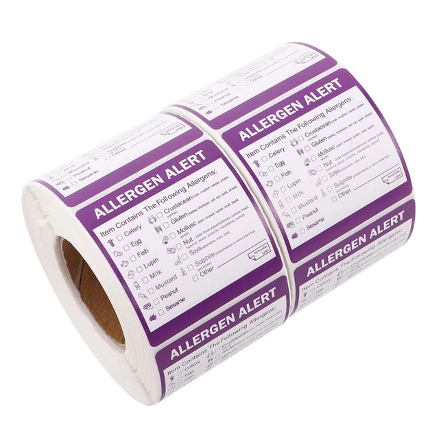 2 ROLLS ALLERGEN Label Food Allergy Marker Stickers Notification $44.31 ...