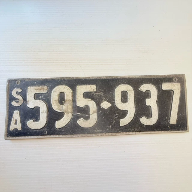 VINTAGE SA SOUTH Australian Car Number Plate ‘595-937’ Numeric White On ...