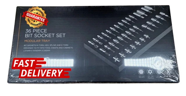 HALFORDS ADVANCED 36 Piece Bit Socket Set Modular Tray Torx Hex Spline ...
