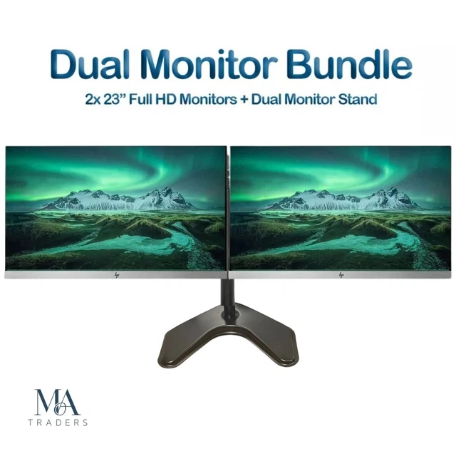 DUAL MONITOR SCREEN Setup Bundle 2 x 23'' +New Dual Stand FHD HDMI VGA ...