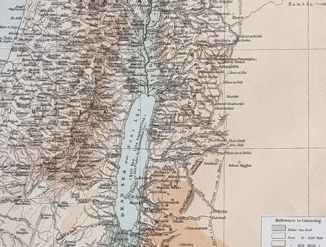 1895 MAPPA ANTICA Palestina Highlands Di Giudea Galilea Samaria Giaffa ...