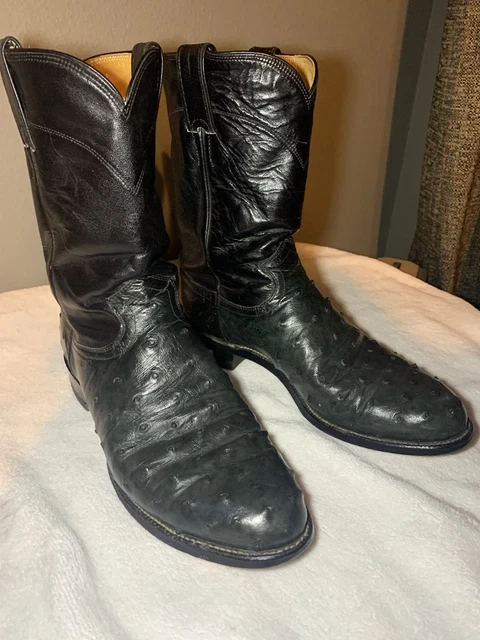 JUSTIN FULL QUILL Ostrich Exotic Roper Black Cowboy Boots Men's Sz 8 1/ ...