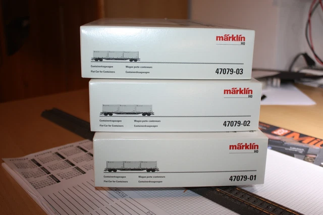 MÄRKLIN 47079 01,02,03 Container-Tragwagen-Set mit WoodTainer XXL ...