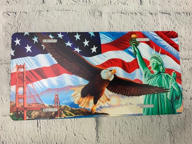 LICENSE PLATE AMERICAN Flag Bald Eagle Aluminum Metal Car Tag USA $33. ...