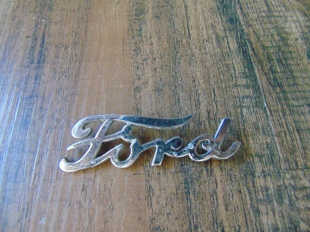 VINTAGE CHROME FORD SCRIPT LETTERS NAME EMBLEM BADGE 3 3/8" wide x 1 1/ ...