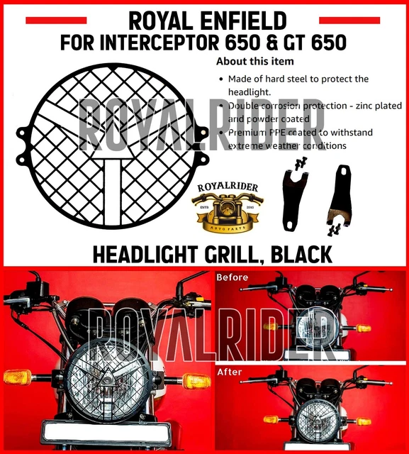 ROYAL ENFIELD &HEADLIGHT GRILL, BLACK" For INTERCEPTOR 650 & GT 650 £34 ...